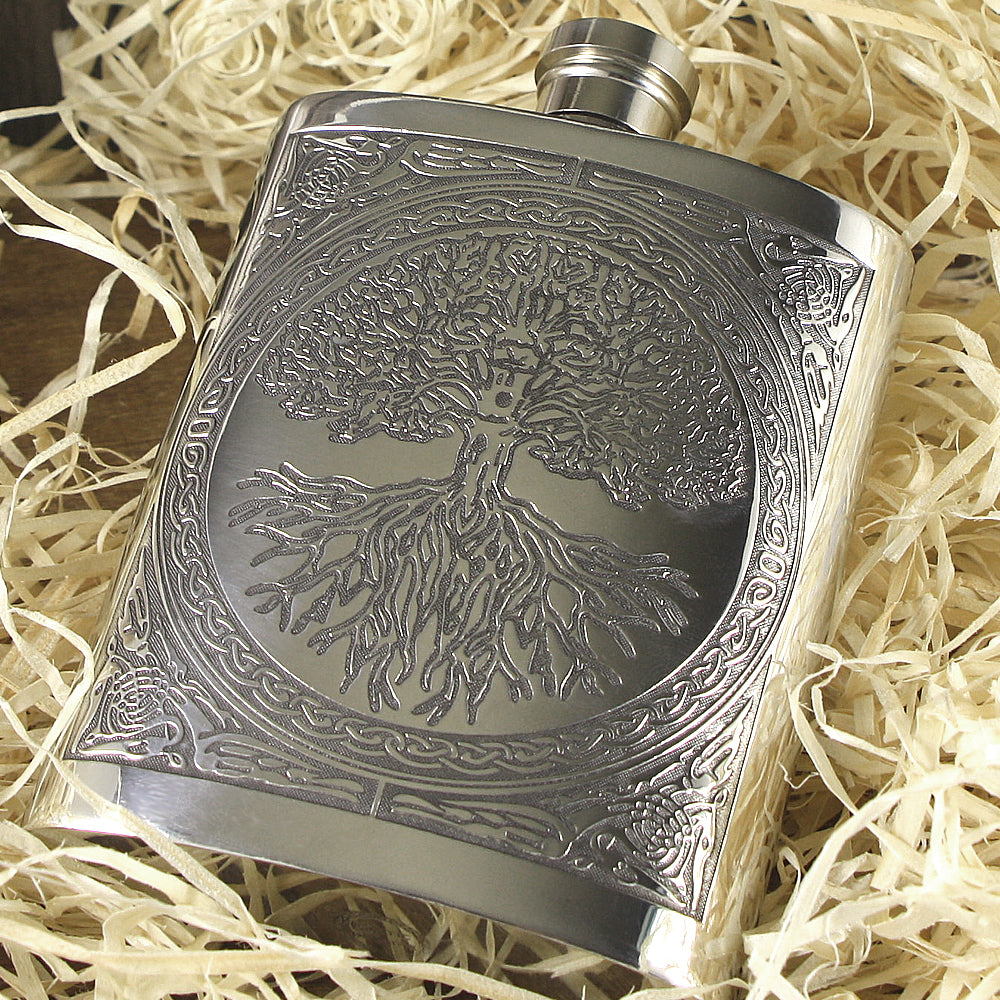 Pewter Flask with Stunning Celtic Tree Of Life Design 6oz – CELTICNESS